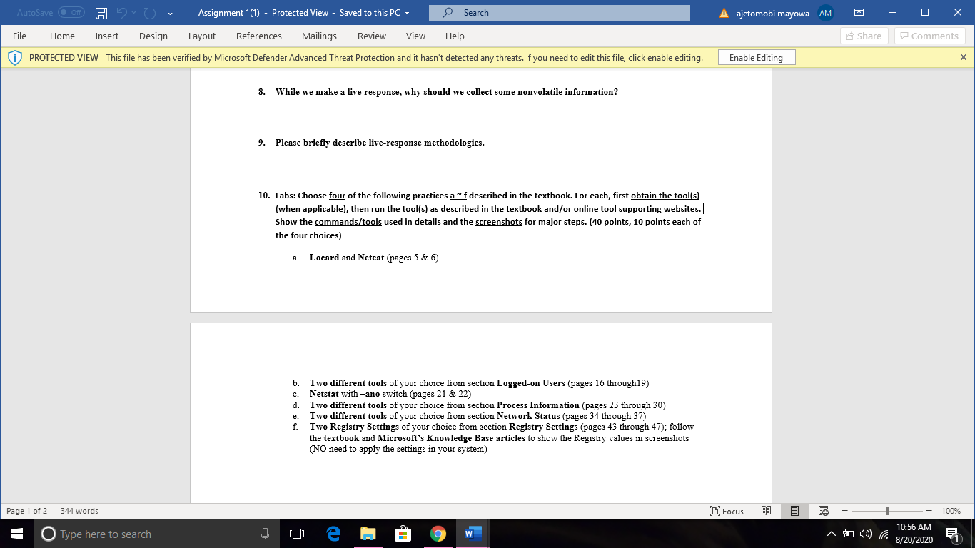 Solved AutoSave Off H Assignment 1(1) - Protected View - | Chegg.com