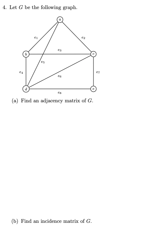 Solved 4. Let G be the following graph. ei e2 ez b es e4 e7 | Chegg.com