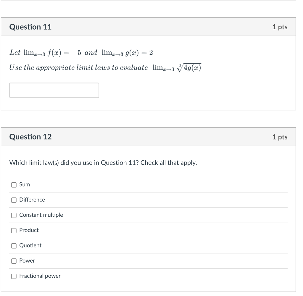 Let limx→3f(x)=−5 and limx→3g(x)=2 Use the | Chegg.com