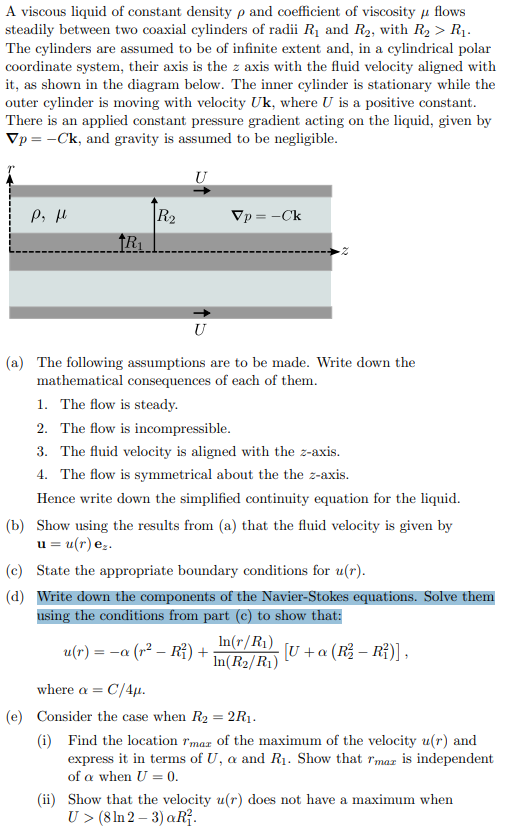 Solved A viscous liquid of constant density ρ and | Chegg.com