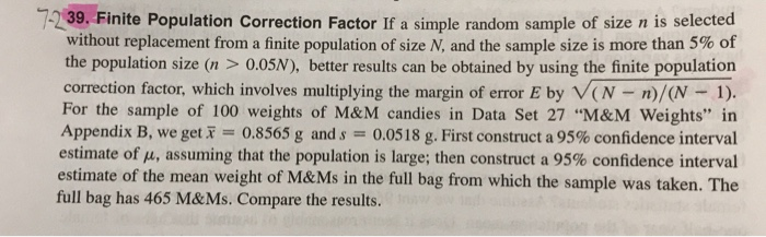 Solved 239 Finite Population Correction Factor If A Simple