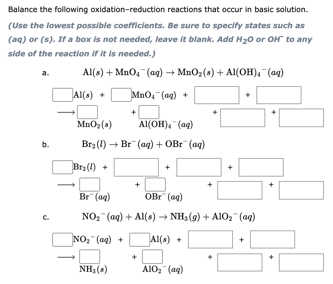 Solved Balance the following oxidation-reduction reactions | Chegg.com