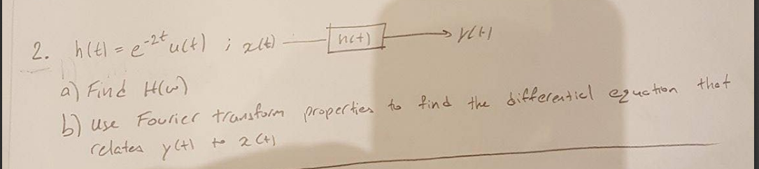 Solved 2. h(t)=e−2tu(t); b) Use Fourier transform properties | Chegg.com