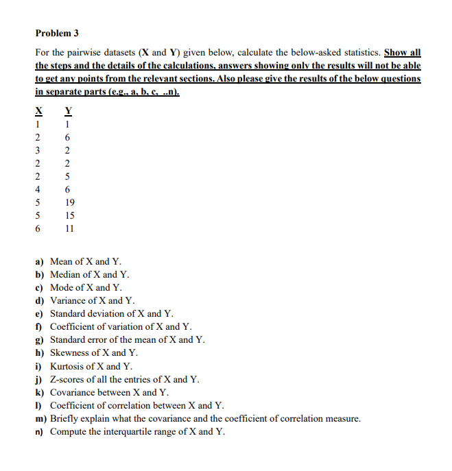 Solved Data Sets X = (1,2,3,2,2,4,5,5,6) and Y = | Chegg.com