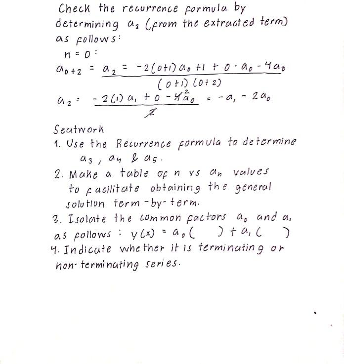 Solved Check the recurrence formula by determining ag Cfrom | Chegg.com