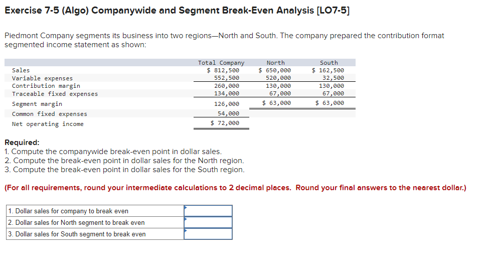 Solved Exercise 7-5 (Algo) Companywide and Segment | Chegg.com