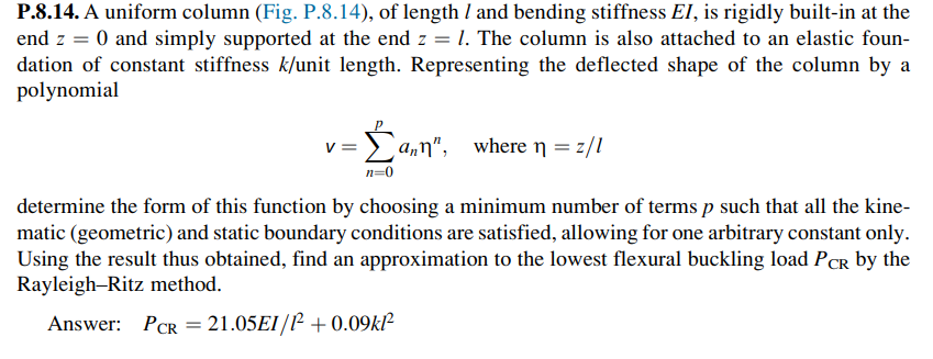 Solved P.8.14. A uniform column (Fig. P.8.14), of length l | Chegg.com