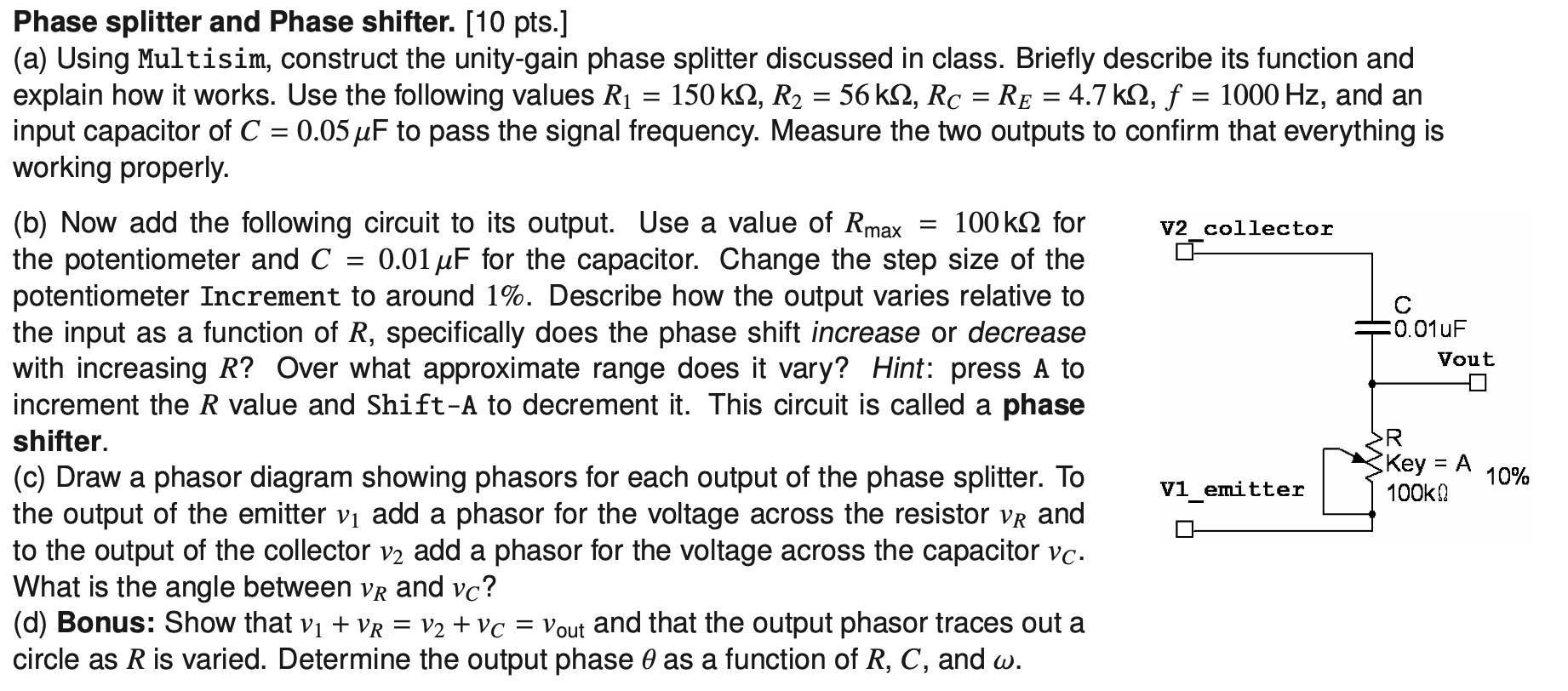 (a) Draw the unity-gain phase splitter . Briefly | Chegg.com