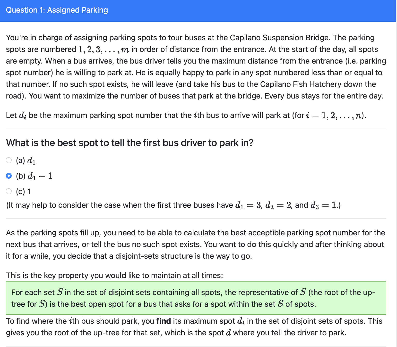 Solved You're in charge of assigning parking spots to tour | Chegg.com