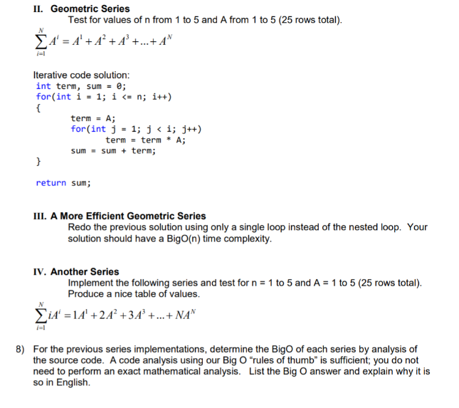 Solved II. Geometric Series Test for values of n from 1 to 5 | Chegg.com