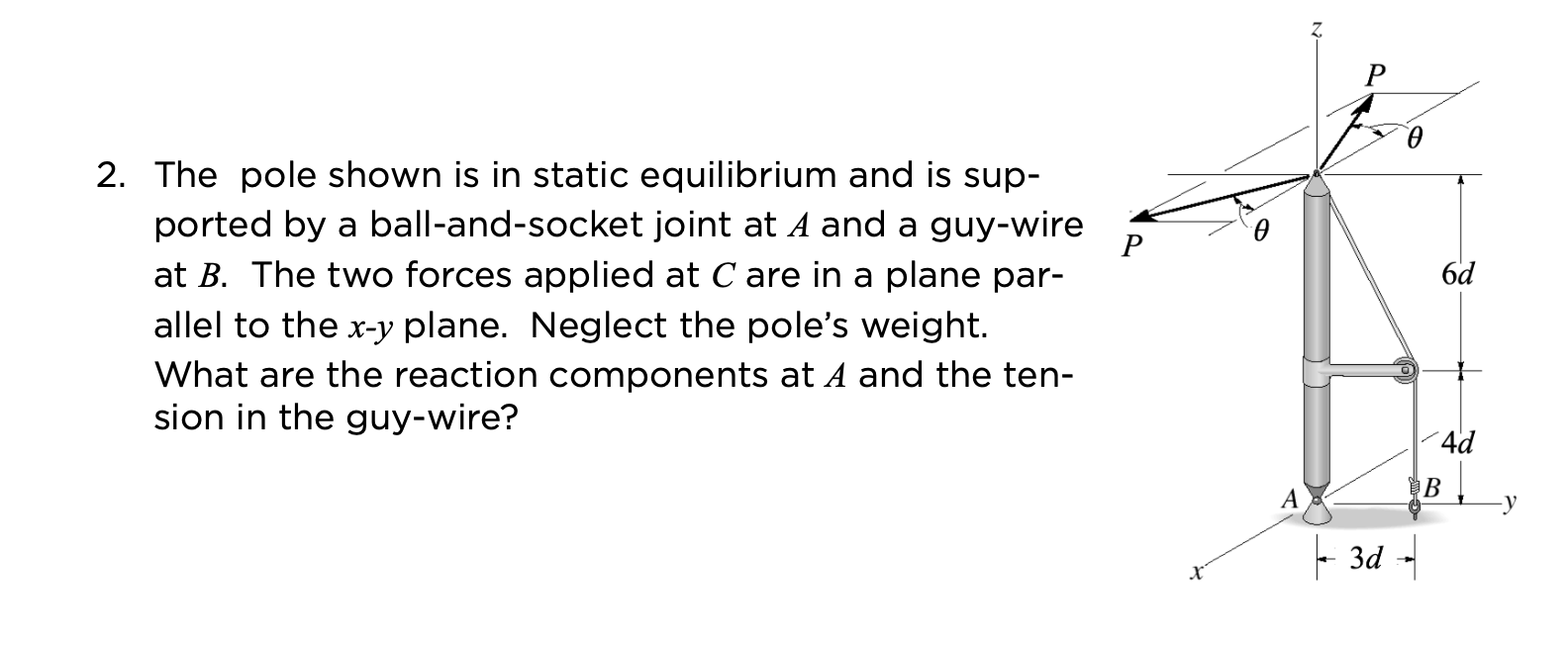 Solved Р P 6d 2. The pole shown is in static equilibrium and | Chegg.com