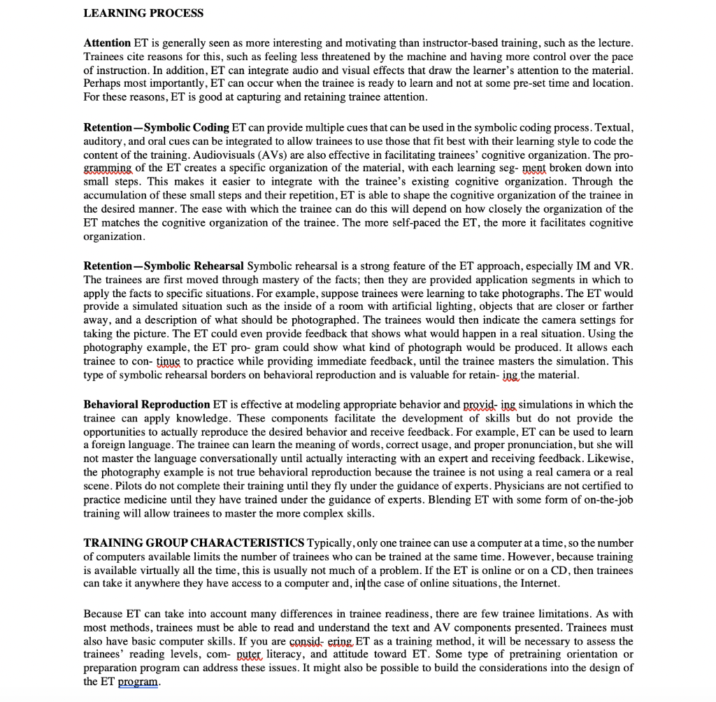 Solved What learning processes are most influenced | Chegg.com