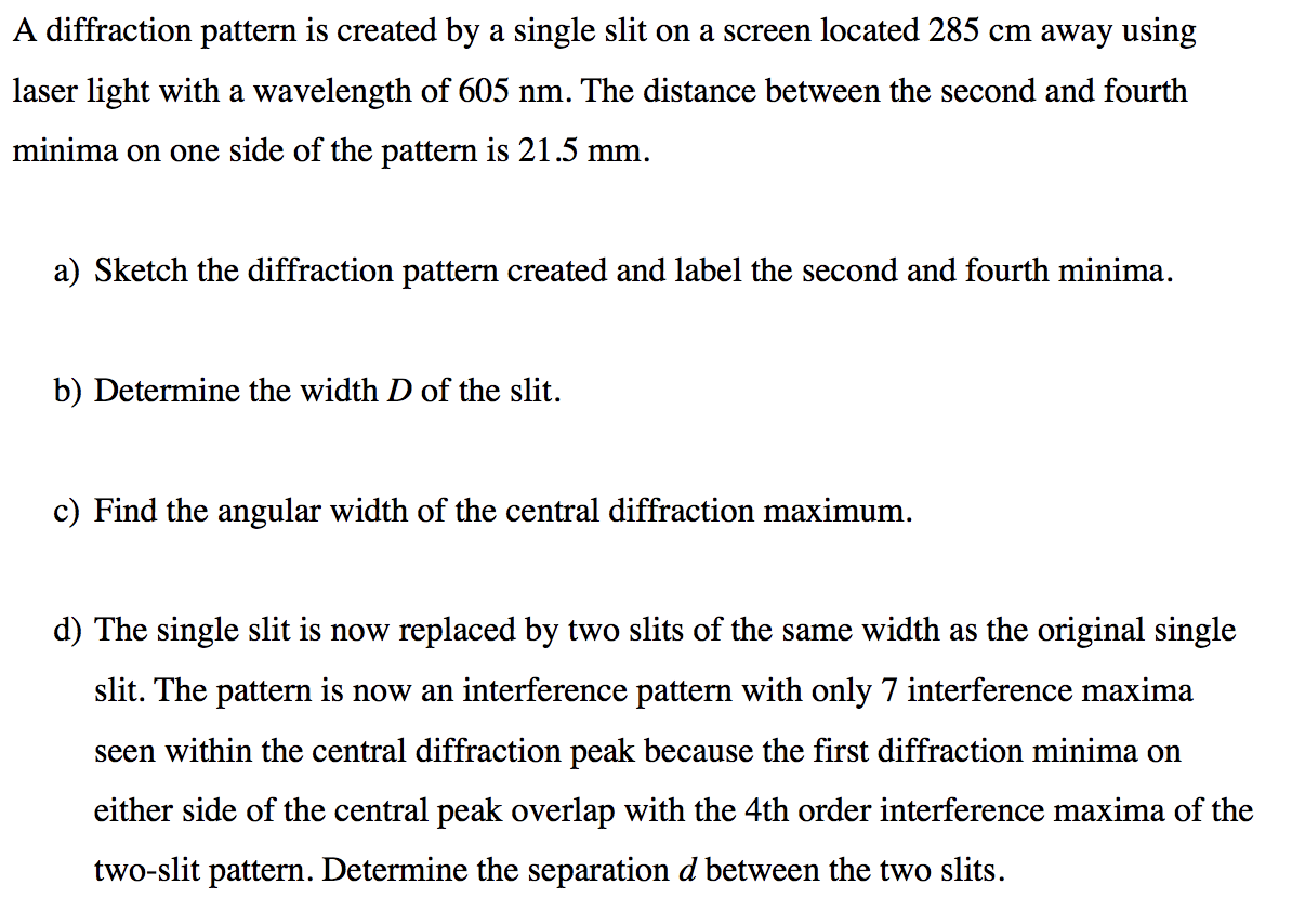 Solved A diffraction pattern is created by a single slit on | Chegg.com