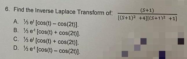 Solved 6. Find the Inverse Laplace Transform of: | Chegg.com