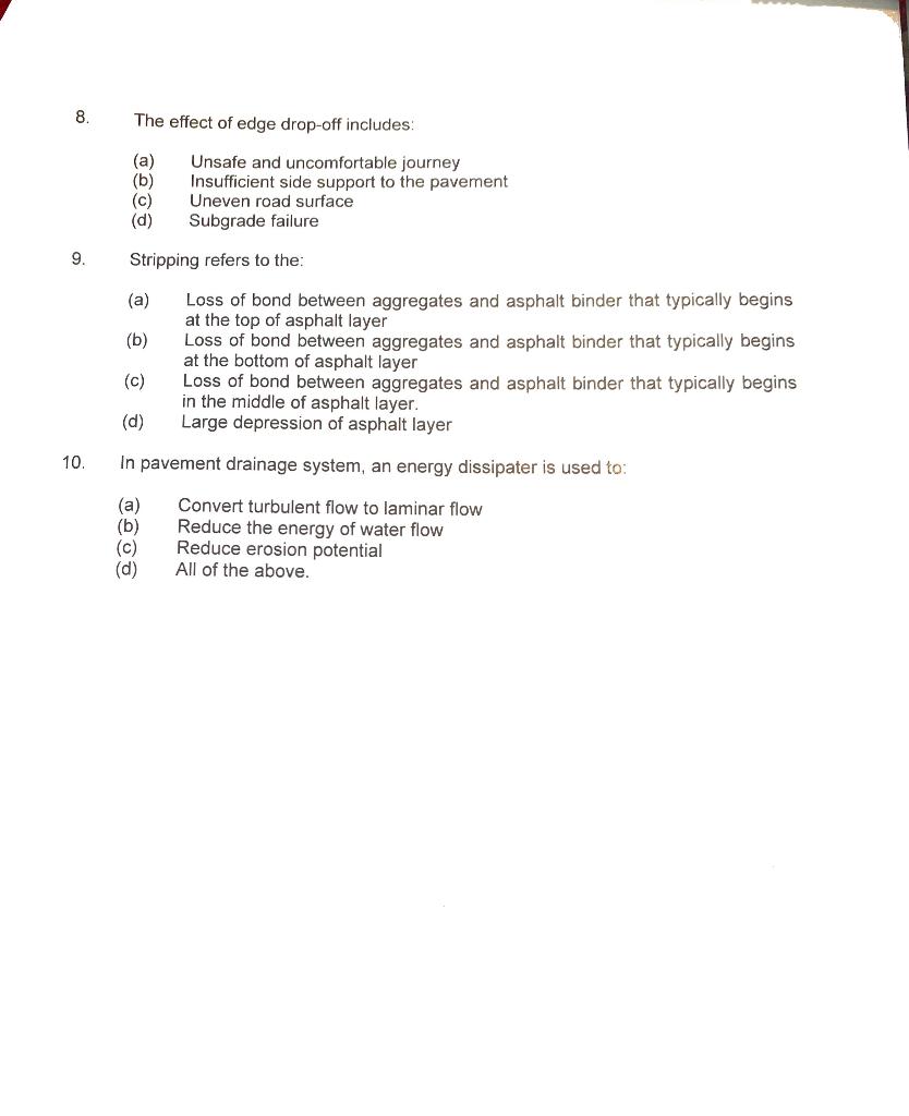 Solved 8. The effect of edge drop-off includes: (a) Unsafe | Chegg.com