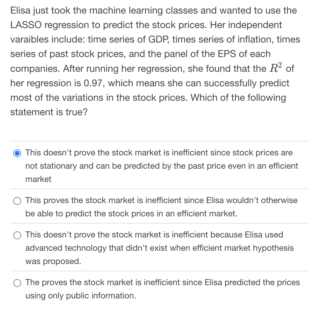 Solved Elisa just took the machine learning classes and | Chegg.com