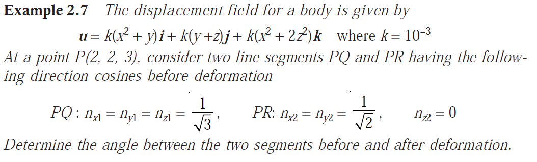 Solved Example 2.7 The displacement field for a body is | Chegg.com