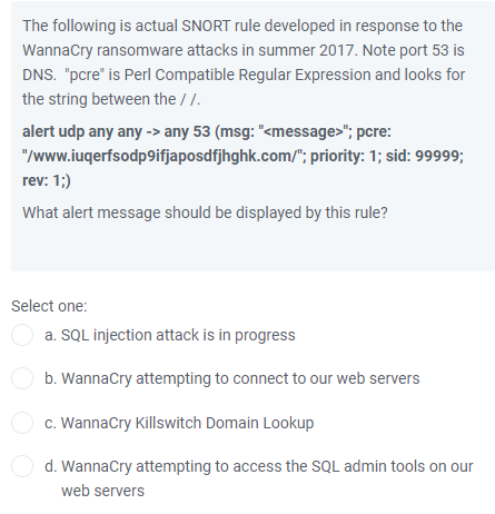 Solved The following is actual SNORT rule developed in | Chegg.com