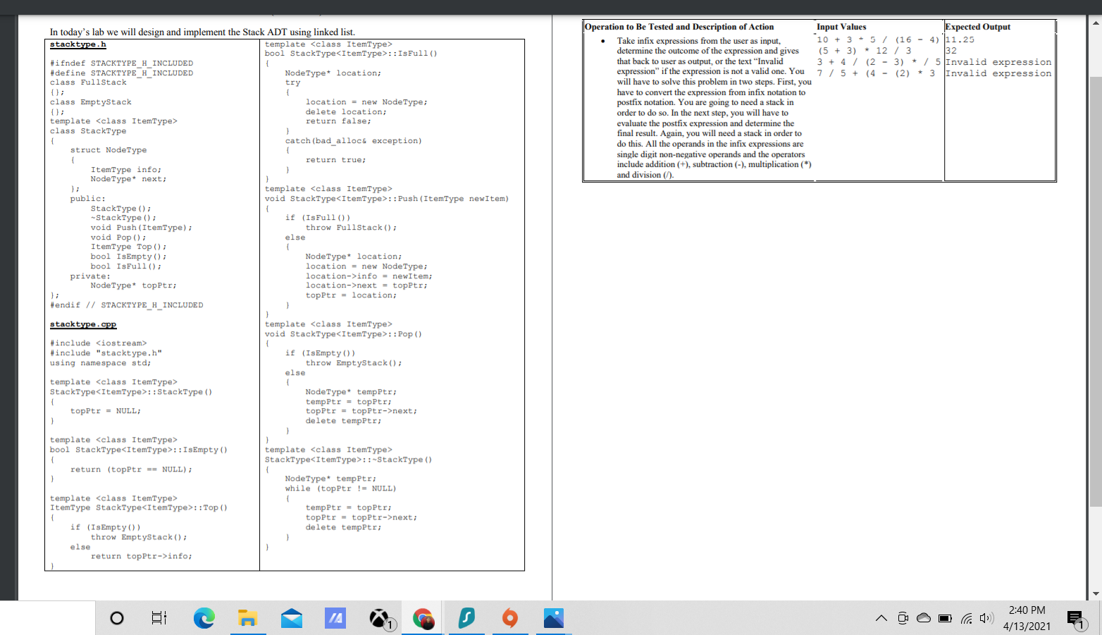 Solved . Input Values Expected Output 10 + 3 5/ (16 - 4) | Chegg.com