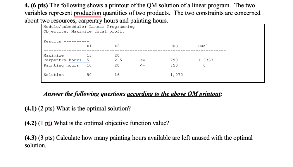 Solved 4. (6 pts) The following shows a printout of the QM | Chegg.com