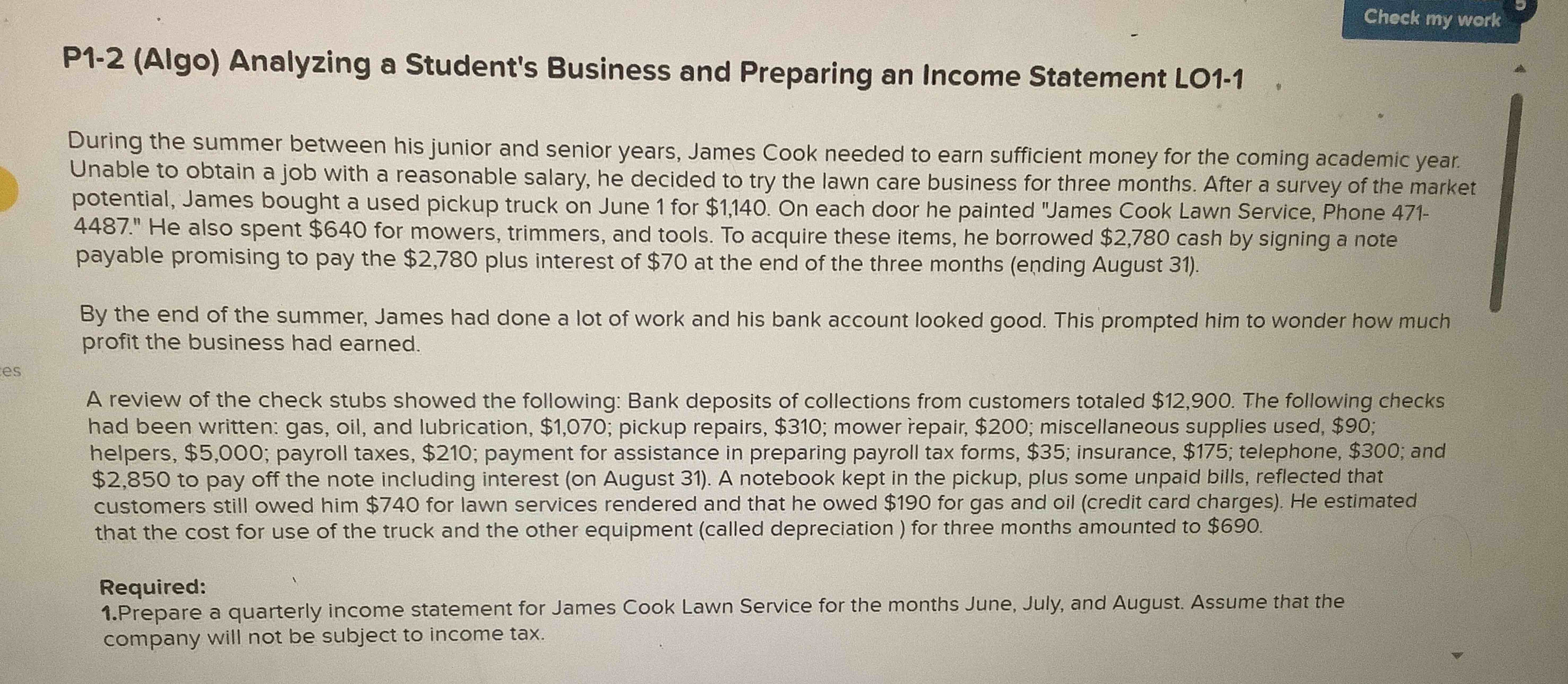 Solved P1-2 (Algo) ﻿Analyzing a Student's Business and | Chegg.com