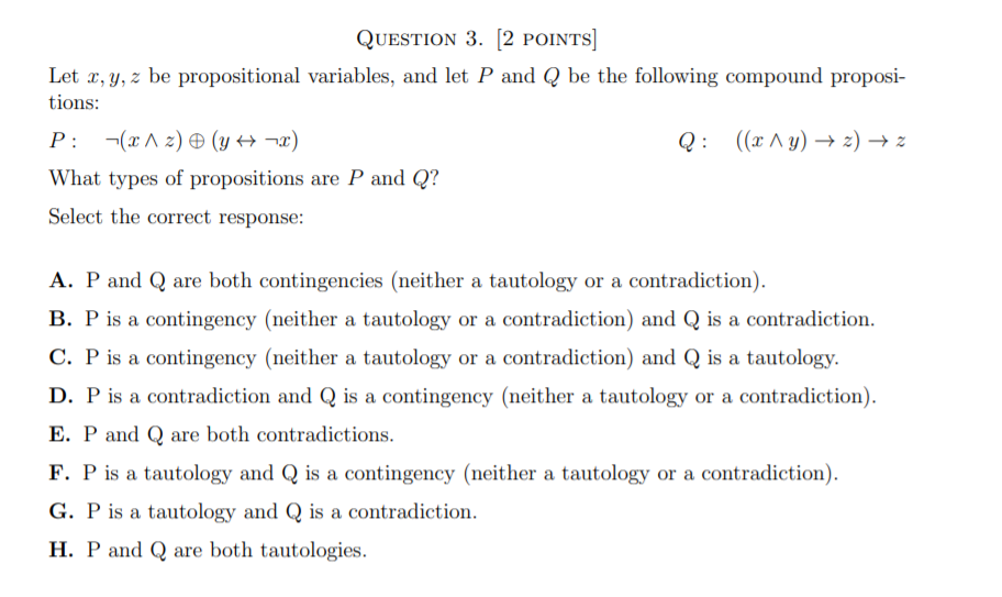 Solved QUESTION 3. 2 POINTS] Let x,y,z be propositional | Chegg.com