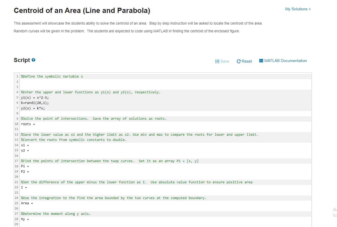 Solved Centroid of an Area (Line and Parabola) My Solutions | Chegg.com