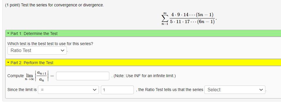 Solved (1 point) Test the series for convergence or | Chegg.com