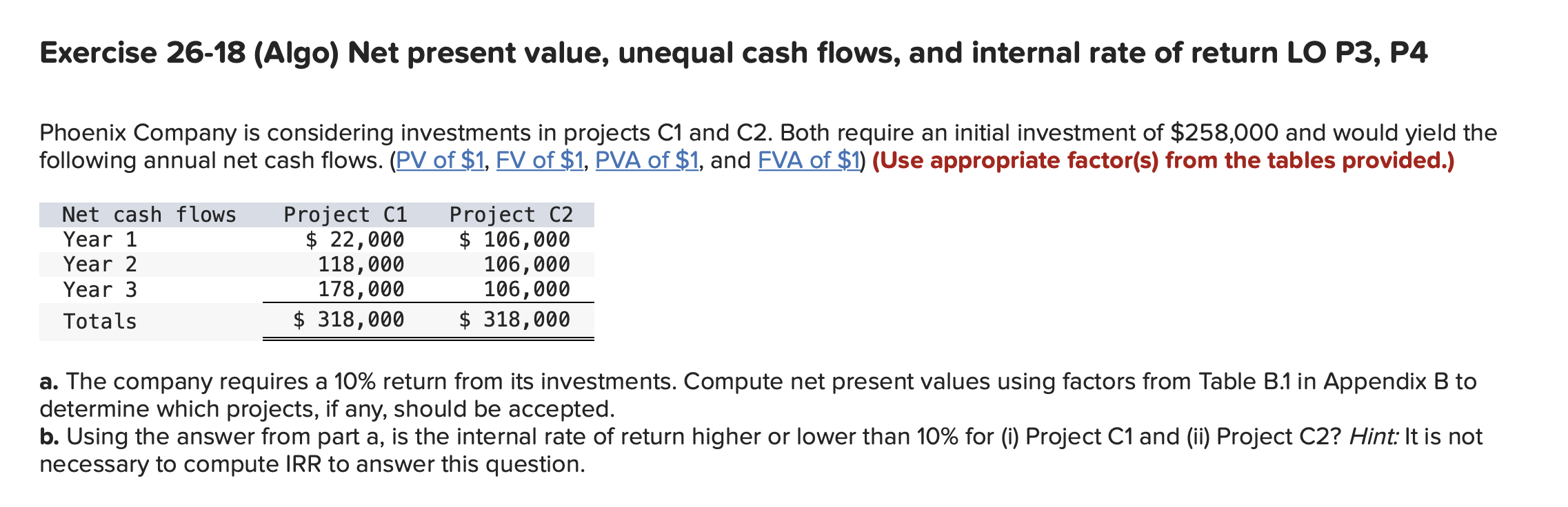 Solved Exercise 26-18 (Algo) Net present value, unequal cash | Chegg.com