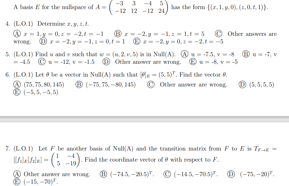A basis E for the nullspace of | Chegg.com