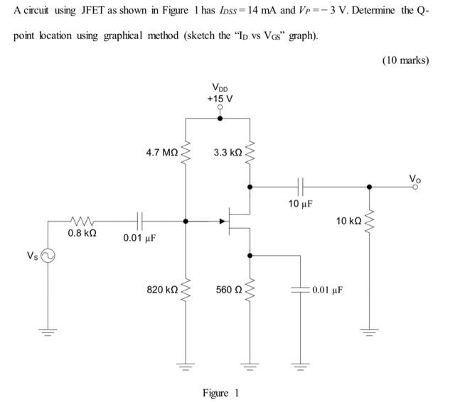 Solved A circuit using JFET as shown in Figure 1 has IDSS=14 | Chegg.com