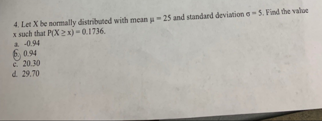 Solved 4. Let X be normally distributed with mean μ-25 and | Chegg.com