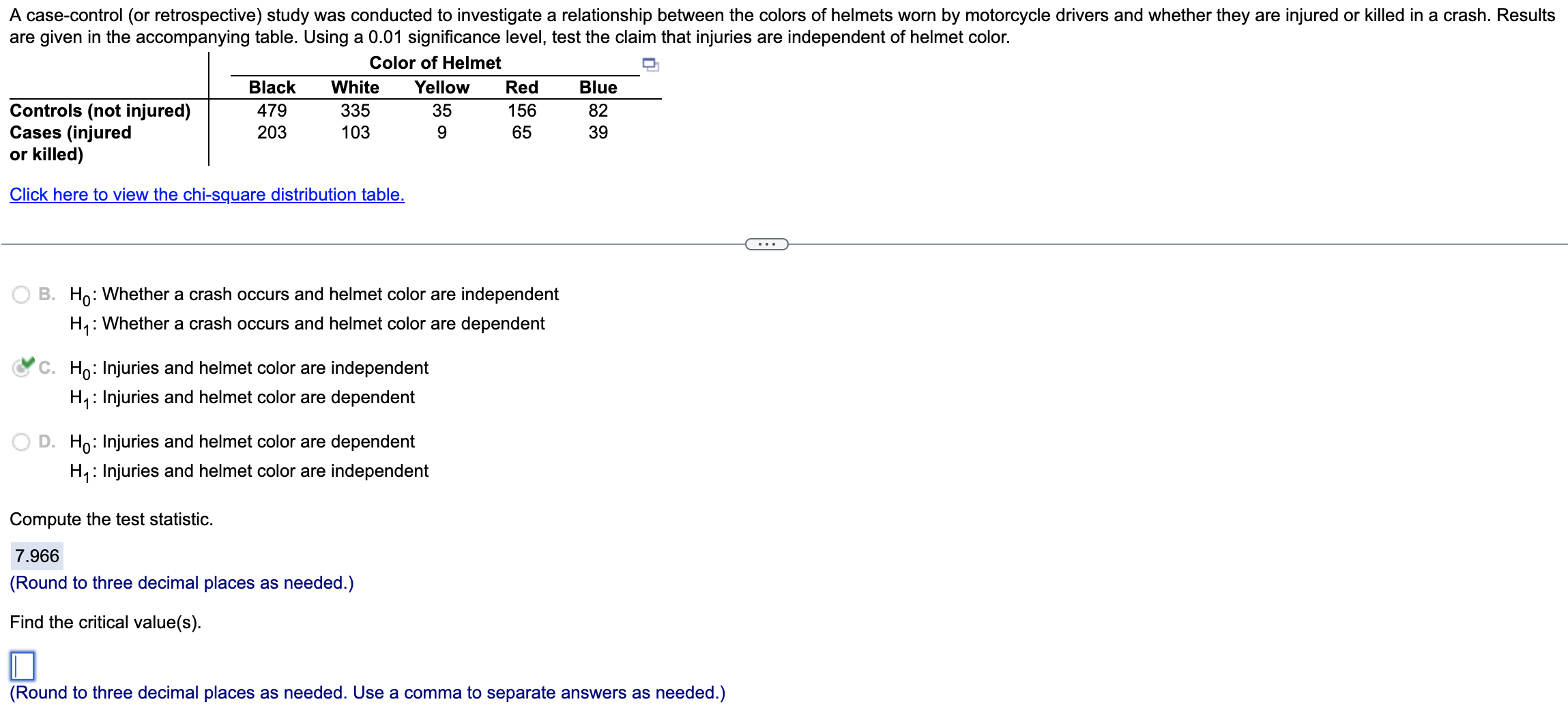 Solved Click Here To View The Chi Square Distribution Table 0675
