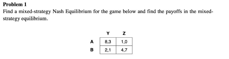 Solved Problem 1 Find a mixed-strategy Nash Equilibrium for | Chegg.com