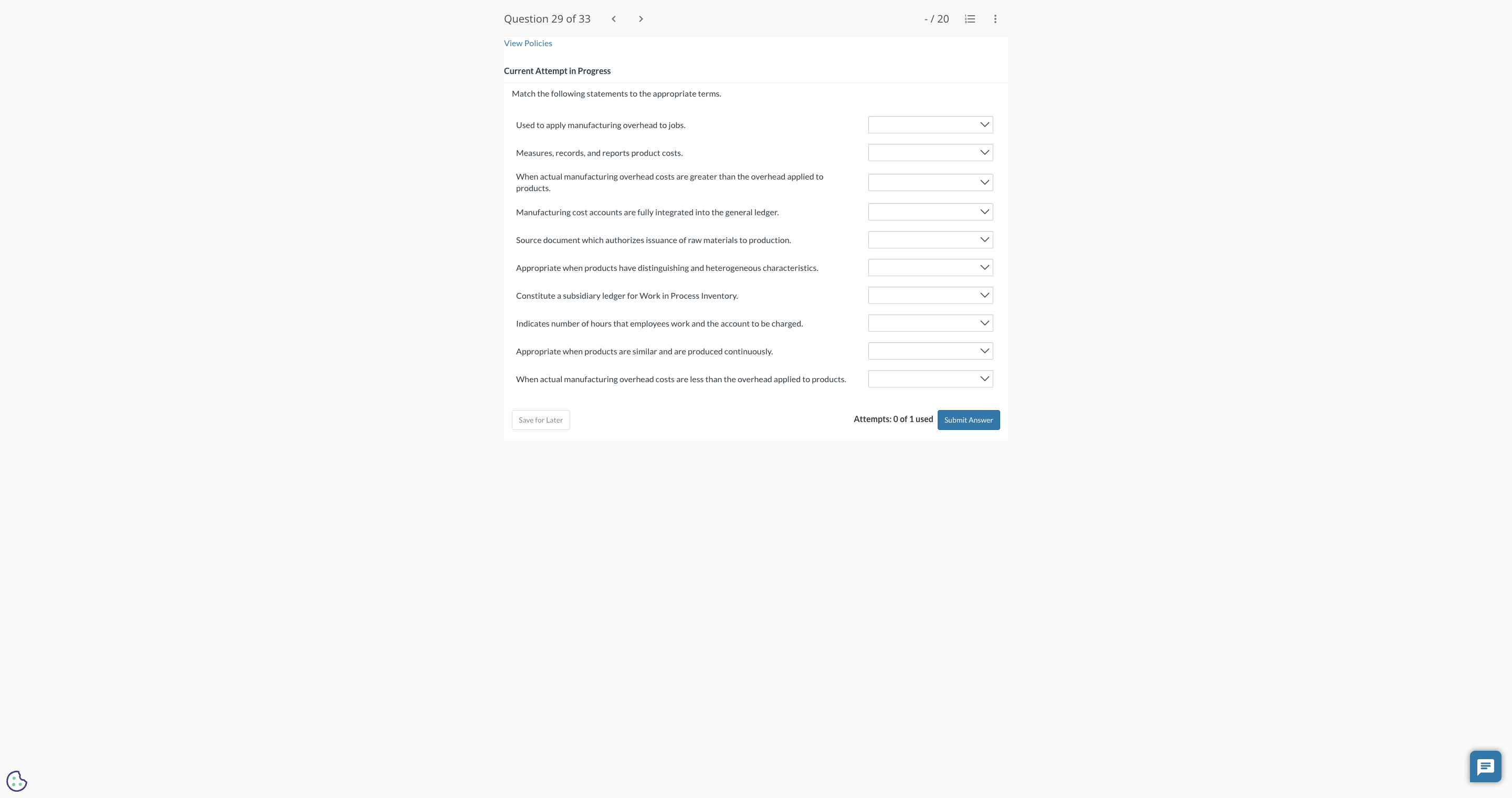 Solved Question 29 of 33 −/20⋮⋮≡ View Policies Current | Chegg.com