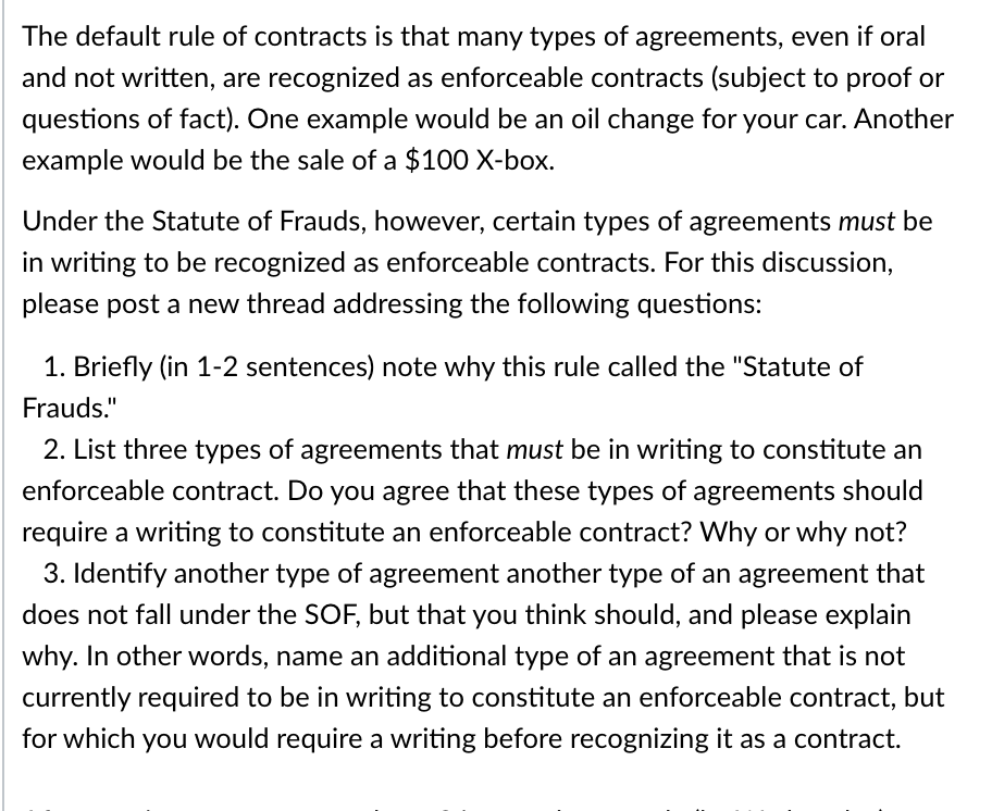 Solved The default rule of contracts is that many types of | Chegg.com