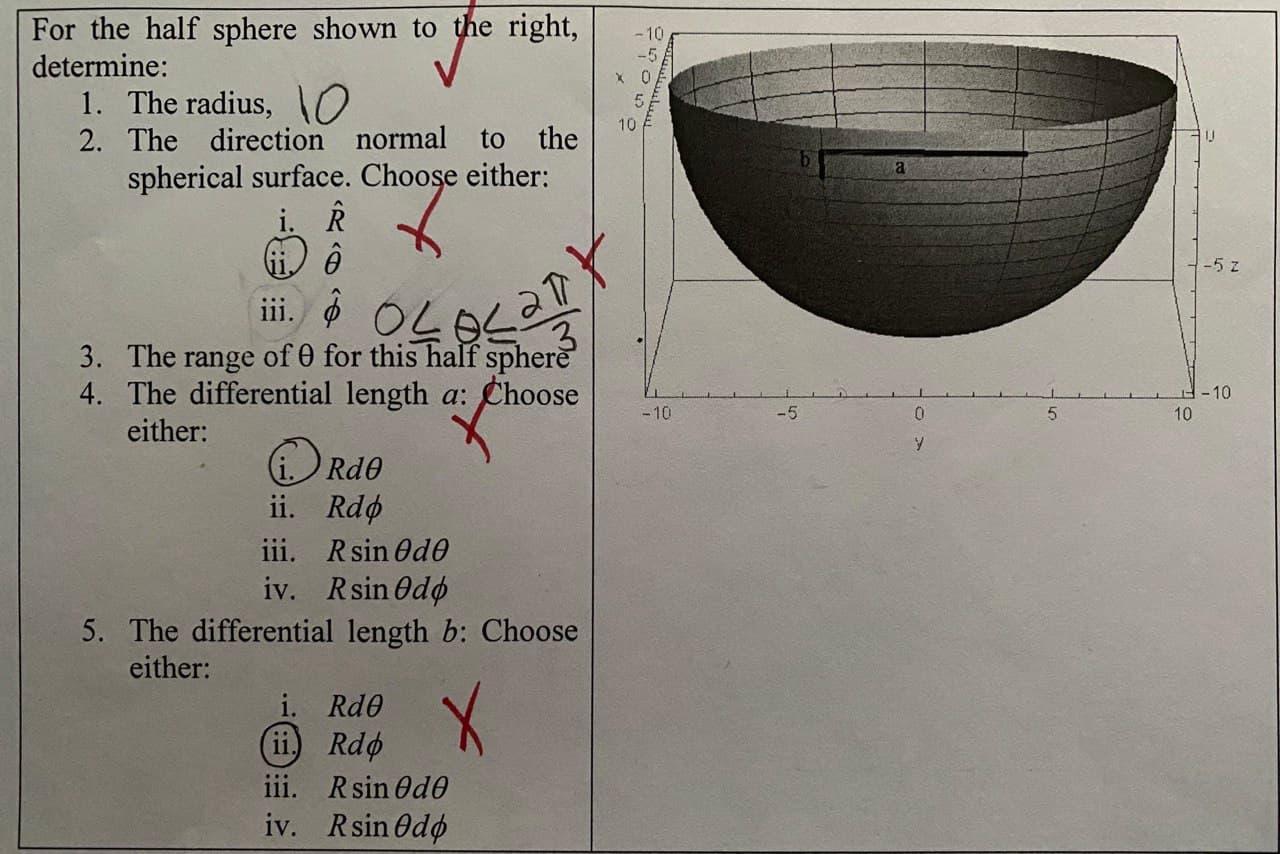 Solved For the half sphere shown to the right, determine: 1. | Chegg.com