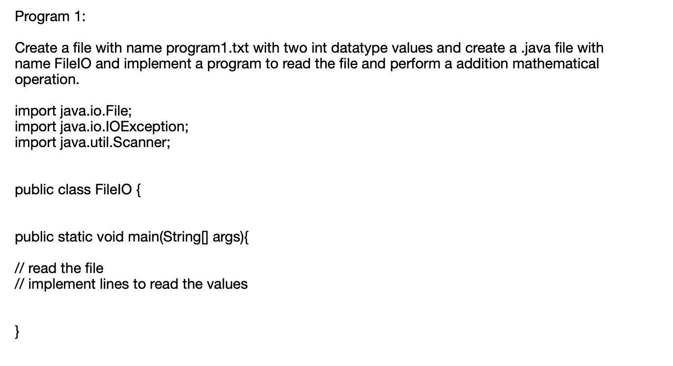 Solved Program 1: Create a file with name program1.txt with | Chegg.com