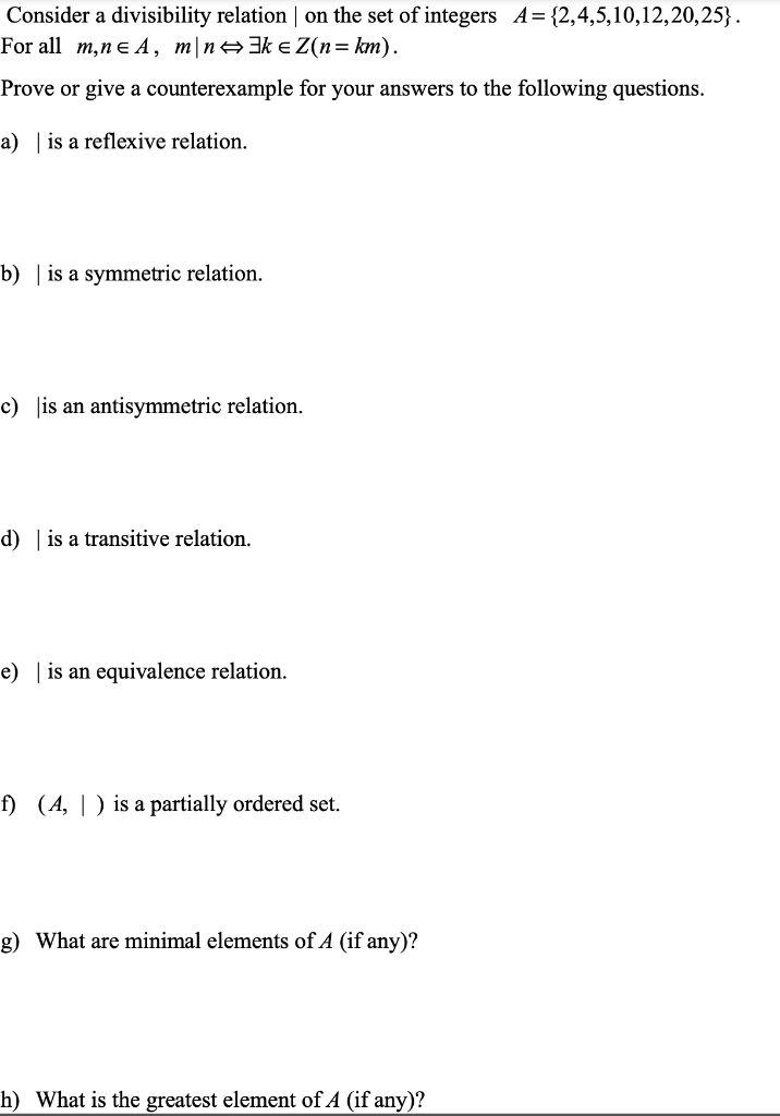 Solved Consider a divisibility relation on the set of | Chegg.com