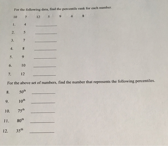 Solved For the following data, find the percentile rank for | Chegg.com