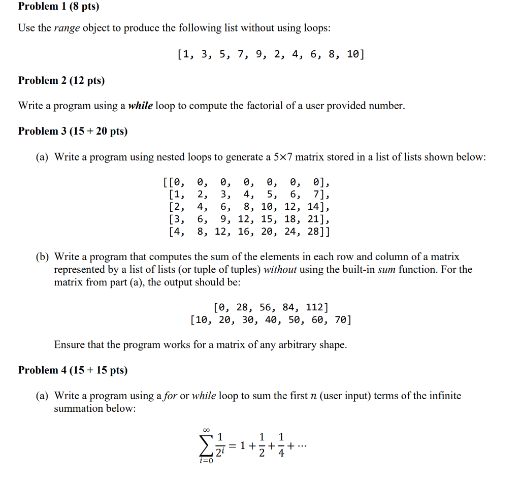 Solved Use the range object to produce the following list | Chegg.com