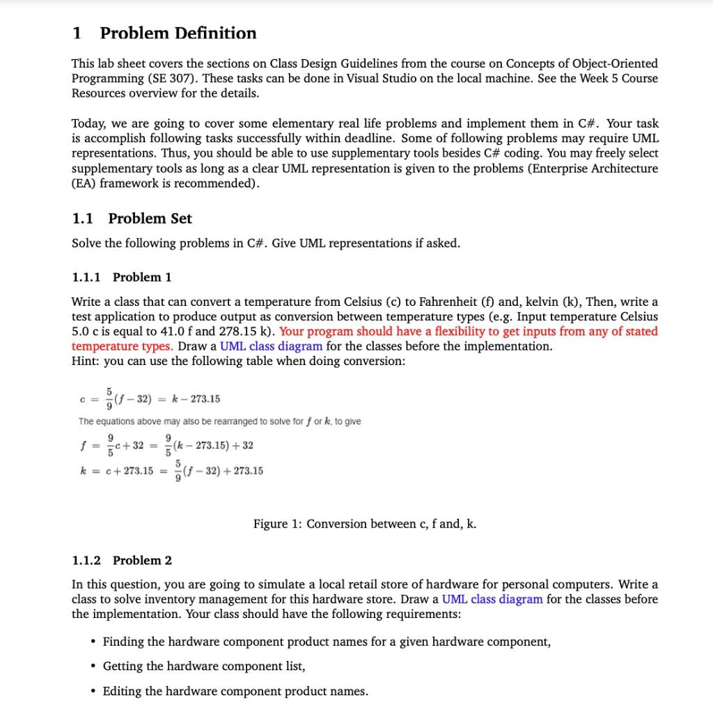1 Problem Definition This lab sheet covers the | Chegg.com