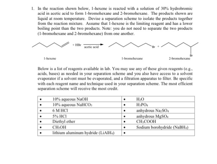Solved I. In the reaction shown below. I-hexene is reacted | Chegg.com