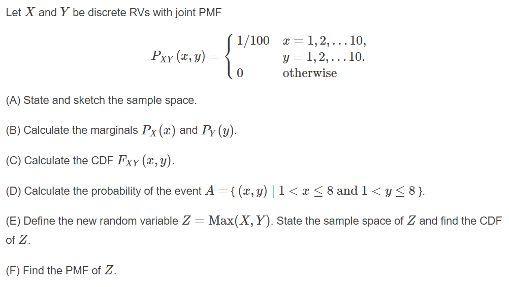 Solved Let X and Y be discrete RVs with joint PMF s 1/100 x | Chegg.com