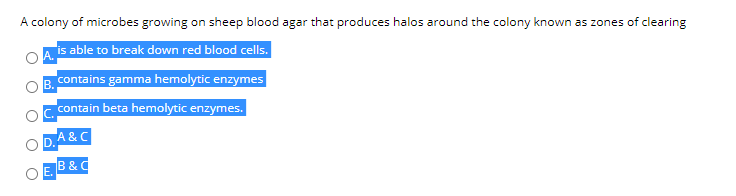 Solved A colony of microbes growing on sheep blood agar that | Chegg.com
