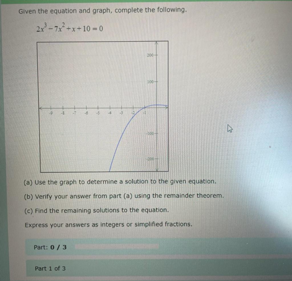Solved Given the equation and graph, complete the following. | Chegg.com