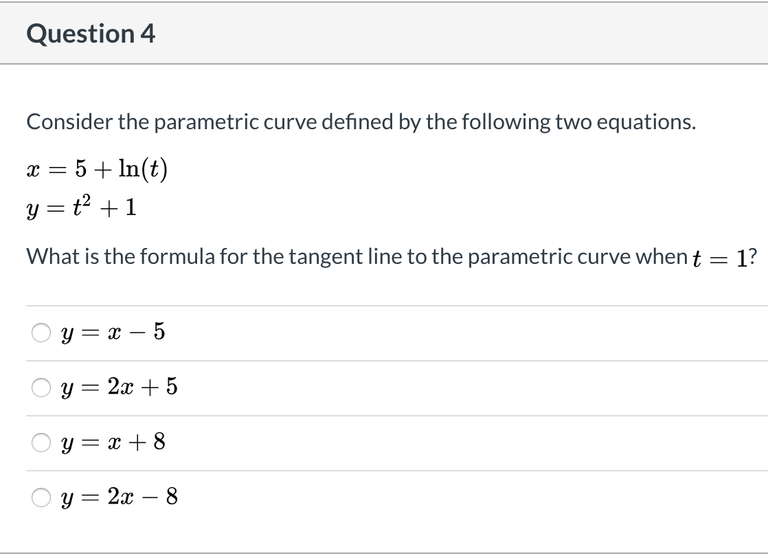Solved Question 4 Consider the parametric curve defined by | Chegg.com