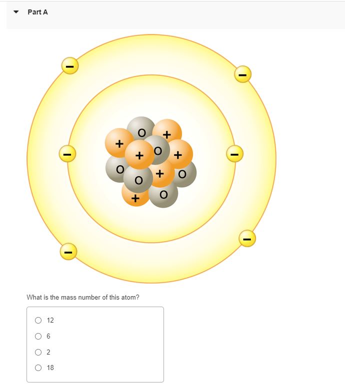 Solved What is the mass number of this atom? 12 6 2 18 | Chegg.com