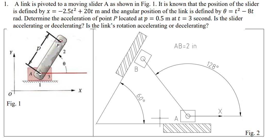 Solved A link is pivoted to a moving slider A as shown in | Chegg.com