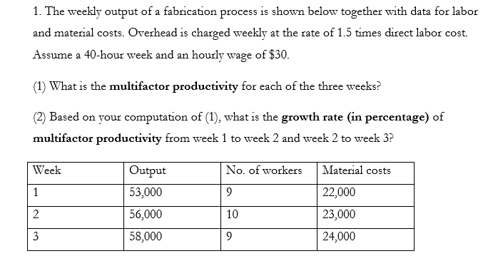 Solved 1. The weekly output of a fabrication process is | Chegg.com